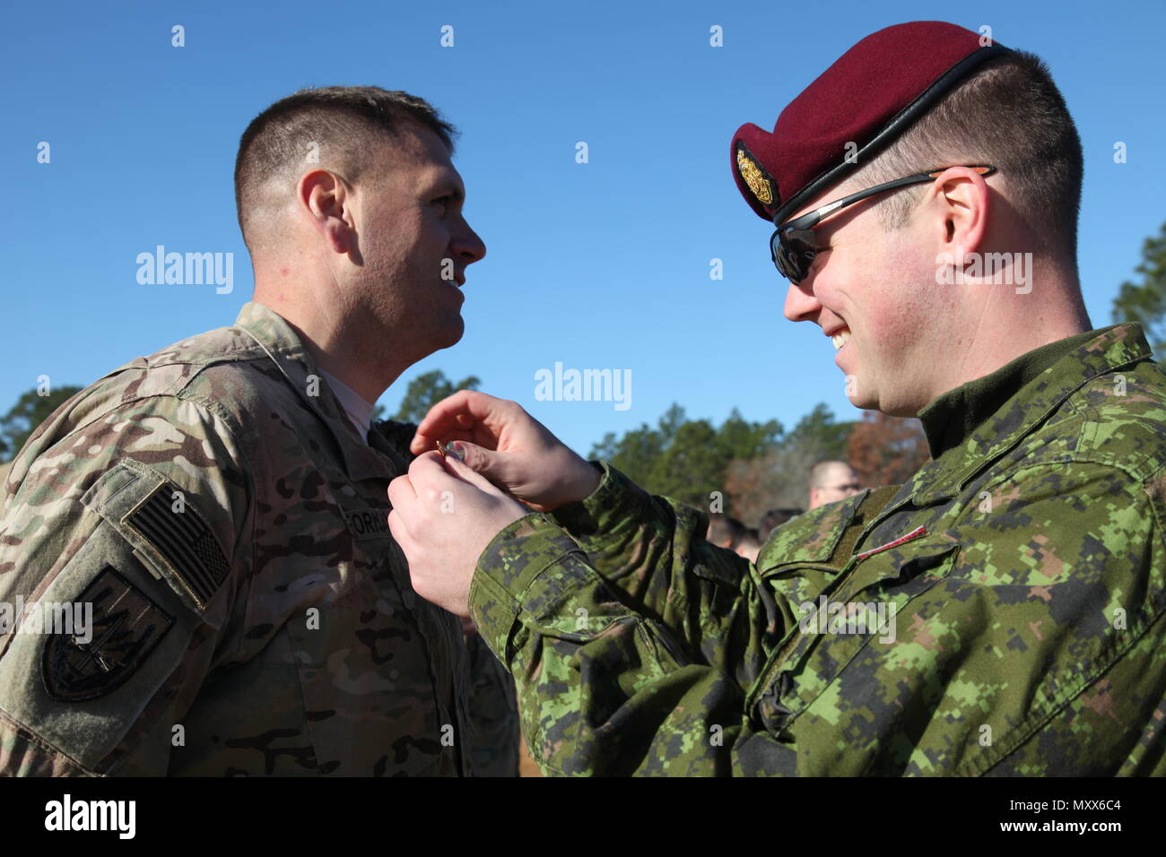 Capt. Andrew Adach, Canadian Army Advanced Warfare Center, pins U.S ...