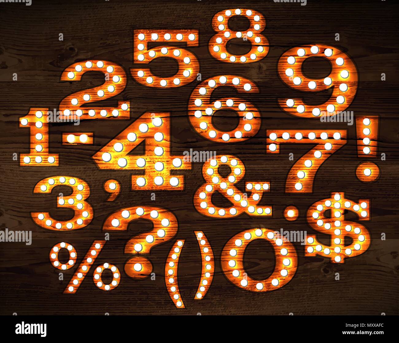 Vector of numbers and symbols in retro style old lamp alphabet for ...