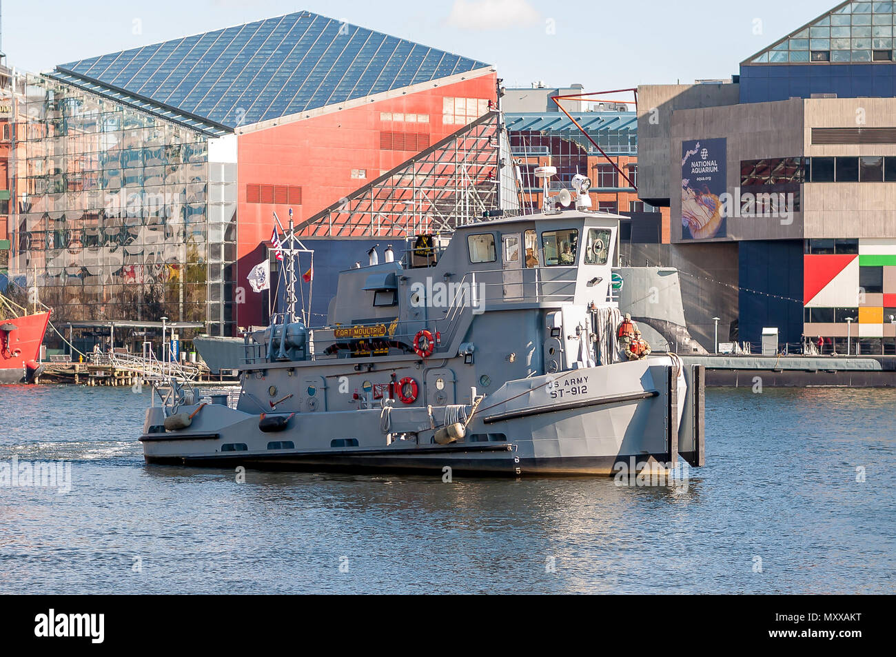 US Army Vessel Small Tugboat Fort Moutrie arriving at the inner harbor ...