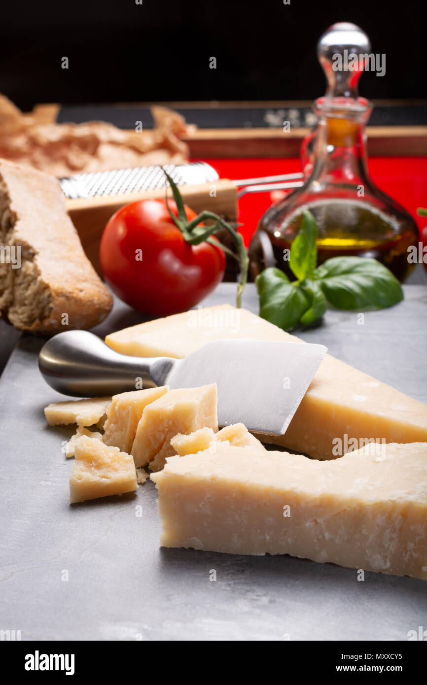 Traditional italian food - aged Italian parmesan hard cheese Parmigiano ...