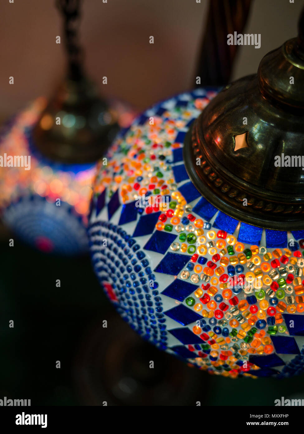 Amazing and elegant photo of ornate and colourful blue Turkish light ...