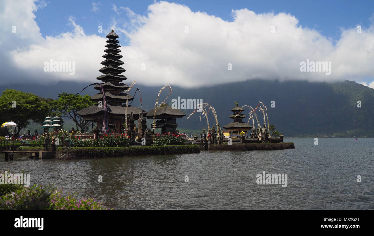 Hindu Temple Pura Ulun Danu Bratan, on Bratan lake. Balinese, old hindu ...