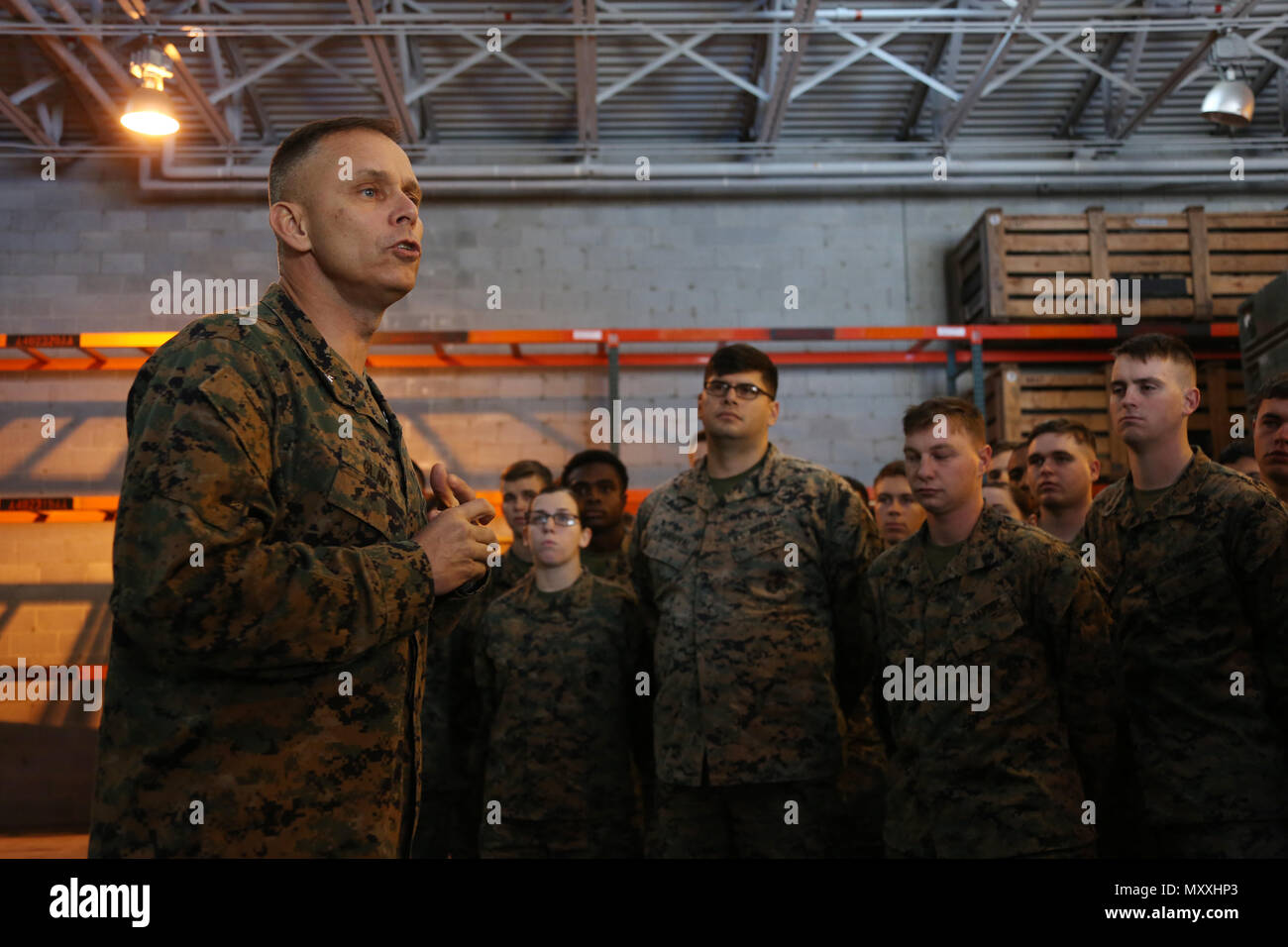 Brig. Gen. Matthew Glavy speaks with Marines assigned to Marine Air ...