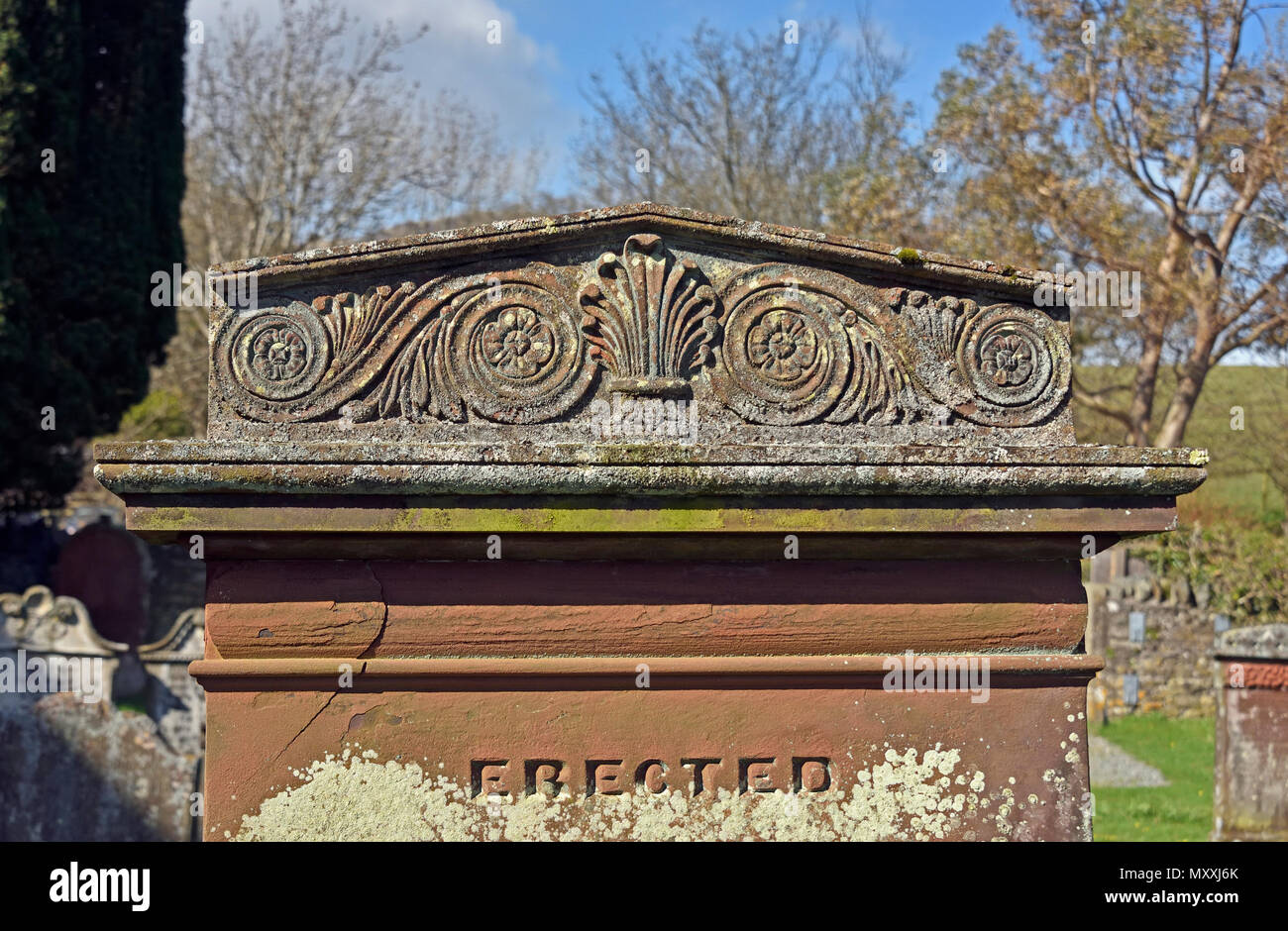 Detail of sandstone gravestone. Church of Saint Bartholomew, Loweswater ...