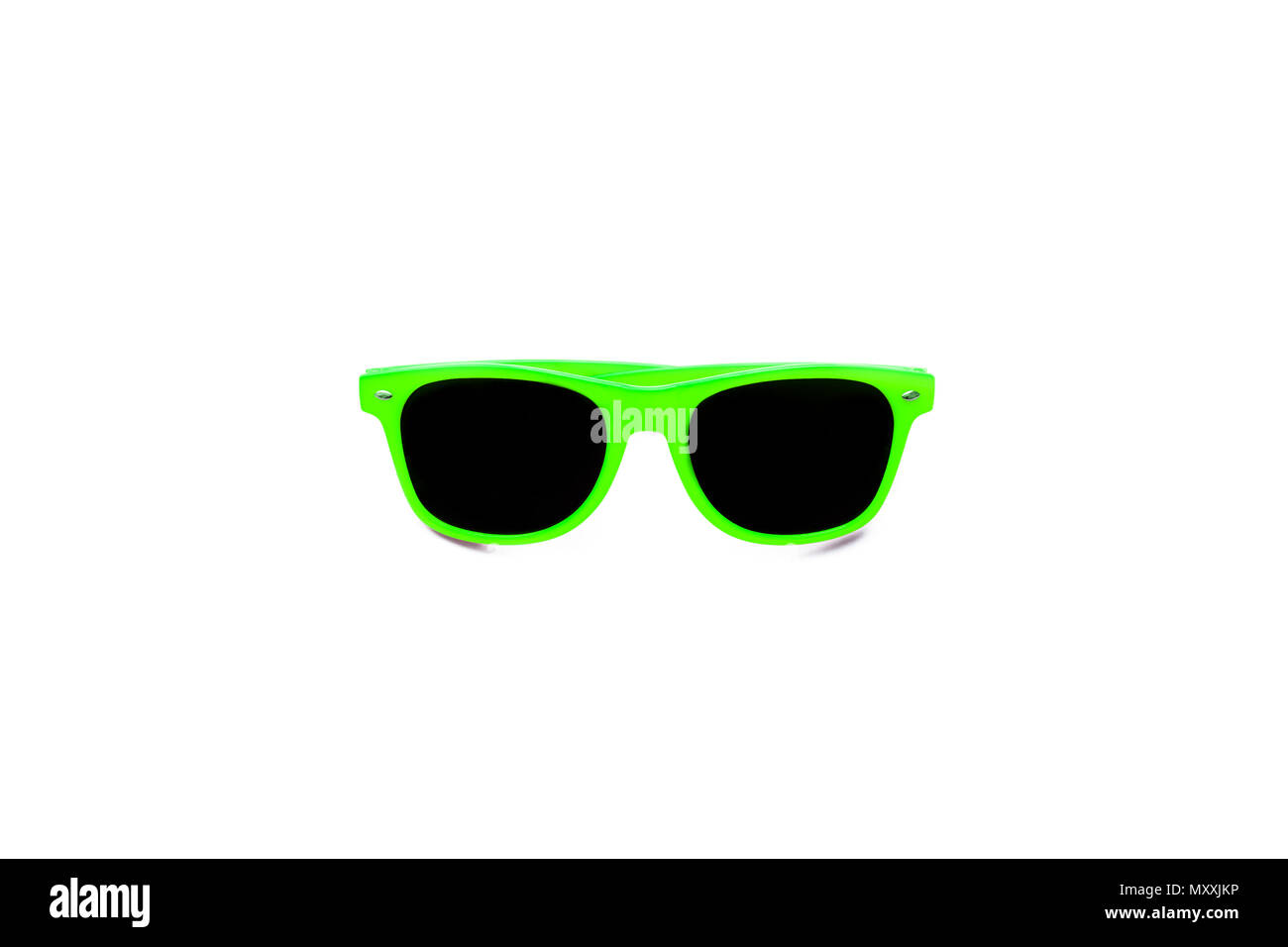 Summer green sunglasses isolated in a large seamless white background ...
