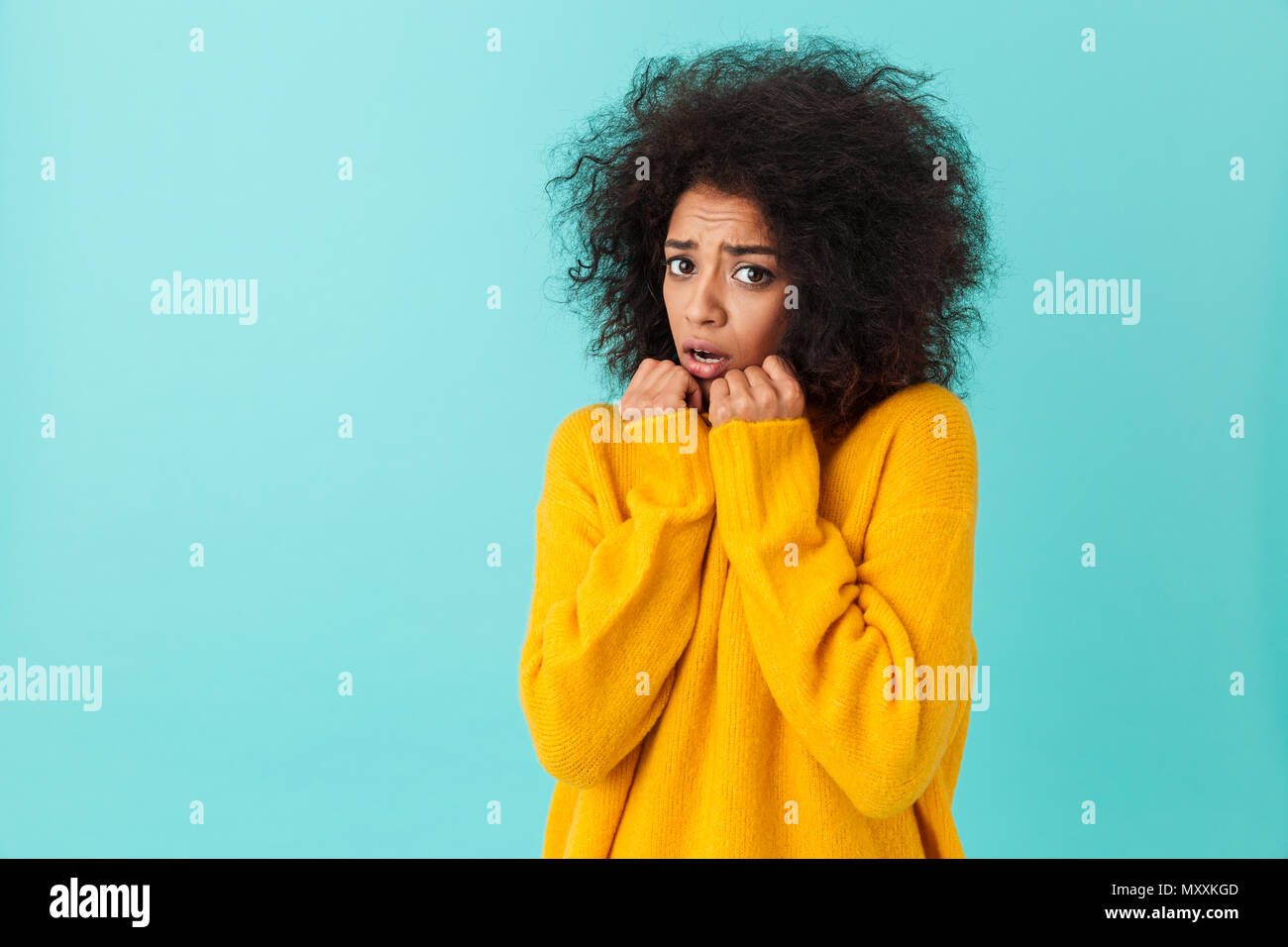 Young woman hands grabbing hair hi-res stock photography and images - Alamy