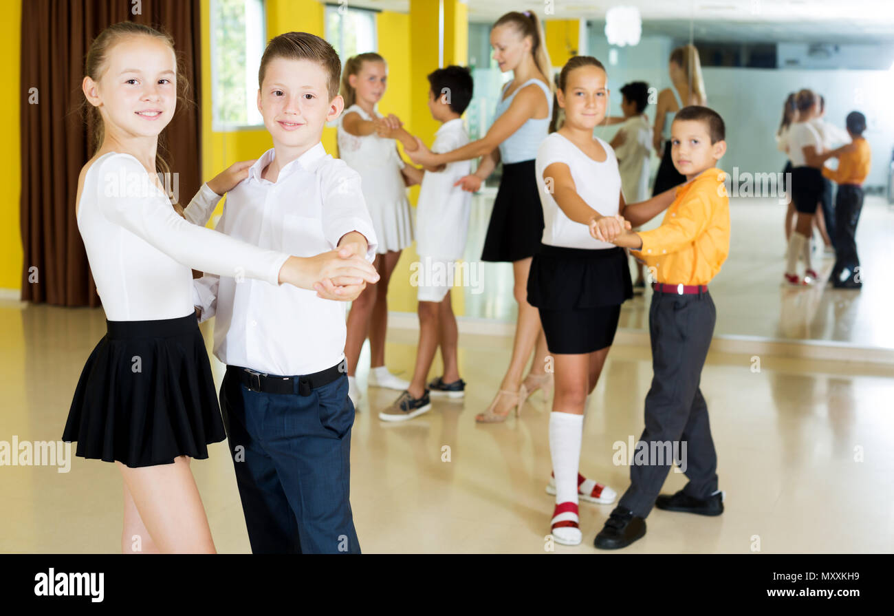 Beautiful children studying of partner dance at dance school Stock ...