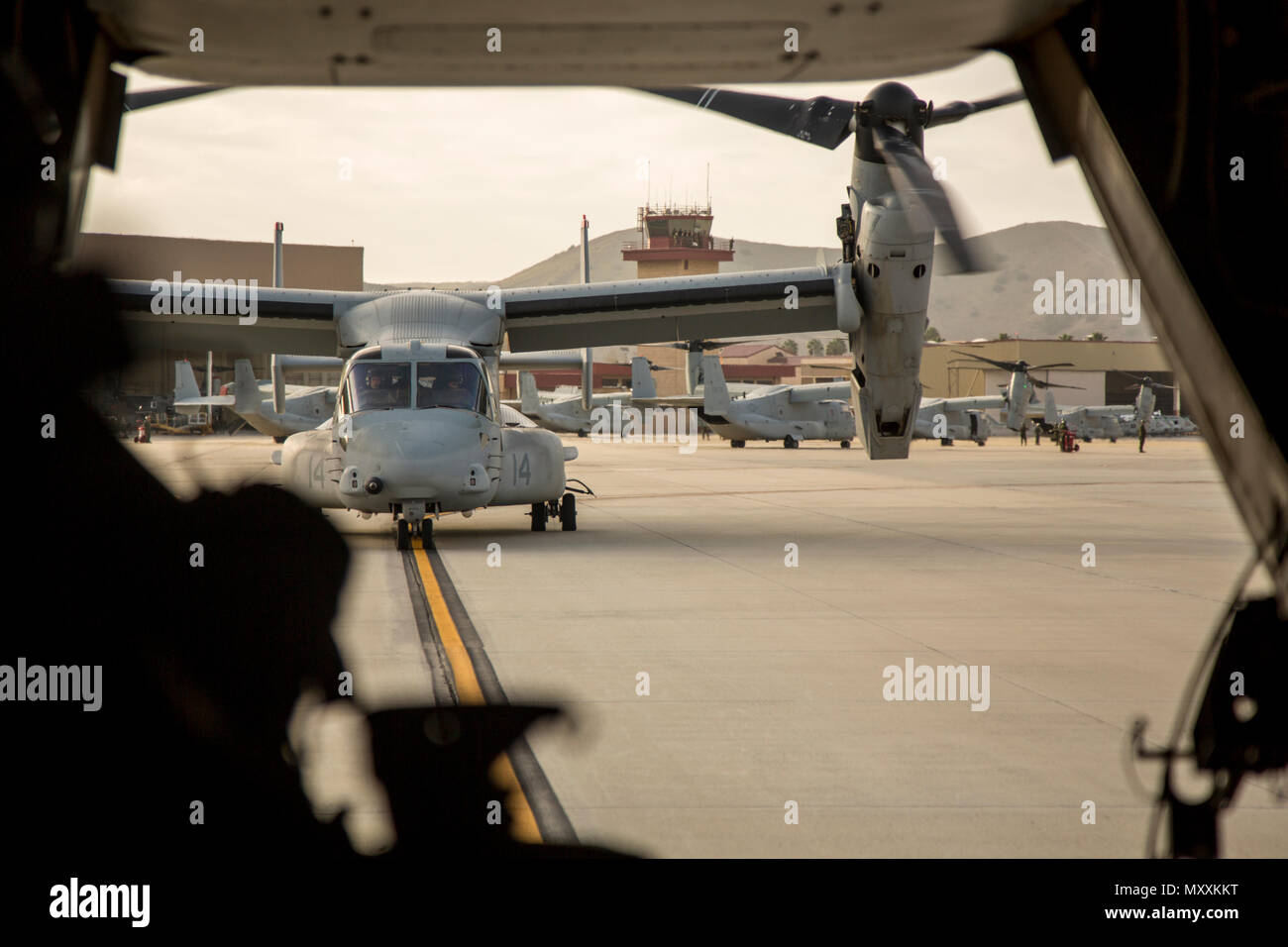 U.S. Marine Corps MV-22 Ospreys, tiltrotor aircraft powered by two ...