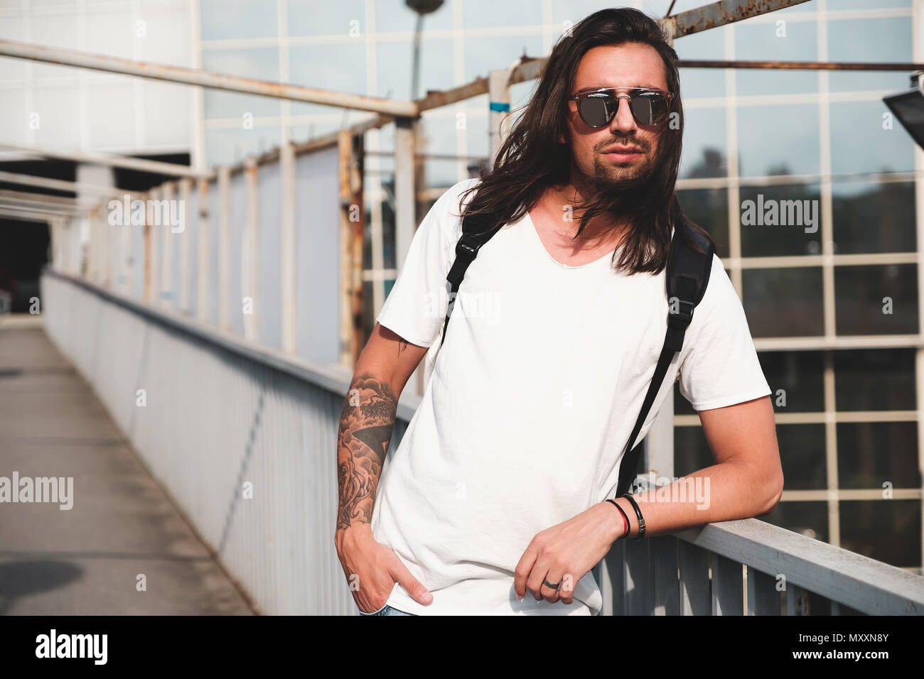 Attractive bearded man portrait with sunglasses Stock Photo - Alamy