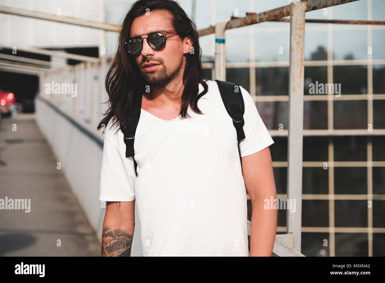 Attractive bearded man portrait with sunglasses Stock Photo - Alamy