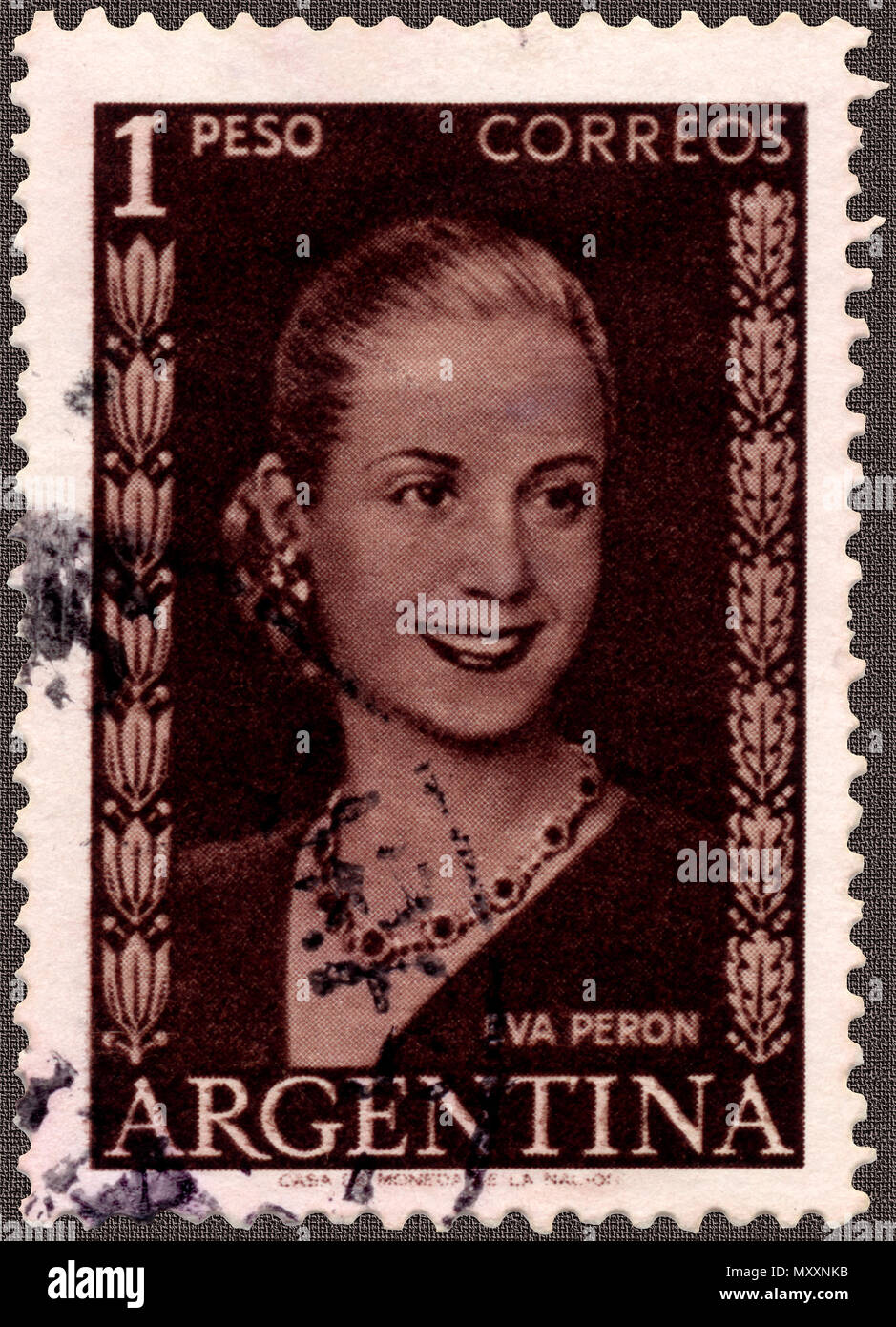 Eva Peron Argentina First Lady Postage Stamp: Wearing Ruby Necklace ...