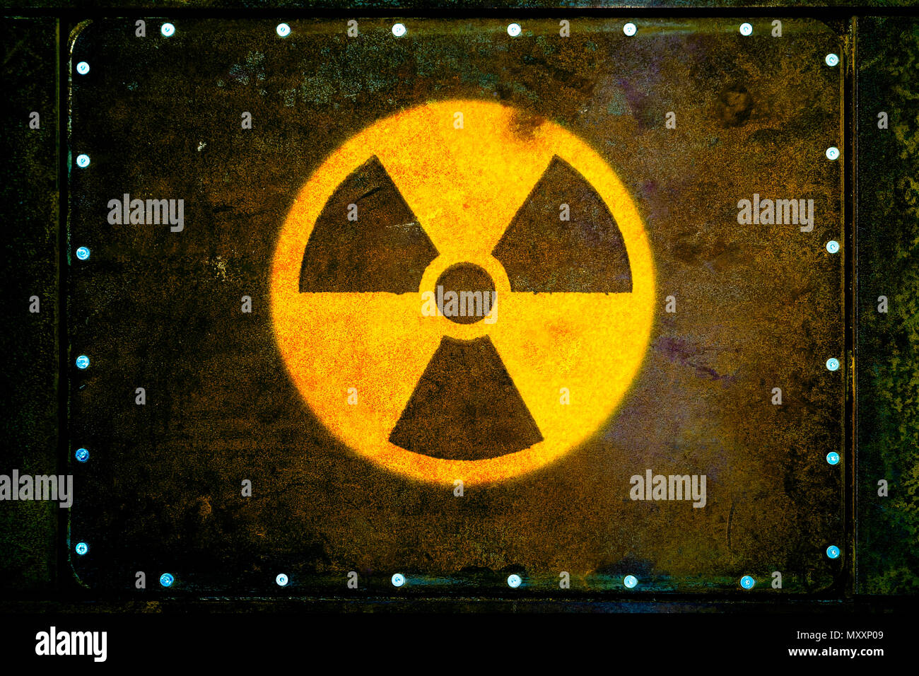 Round yellow radioactive (ionizing radiation) danger warning symbol ...