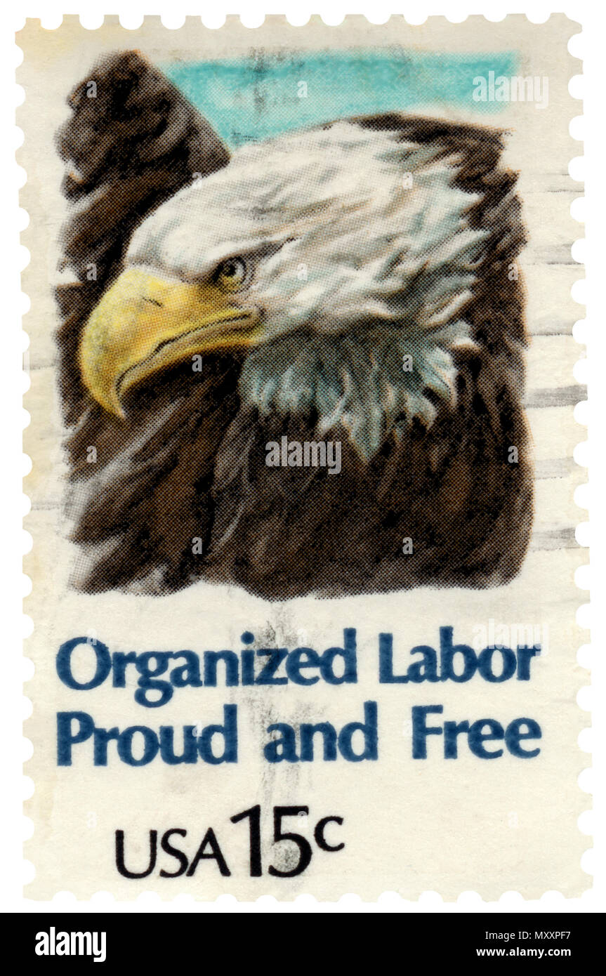 Organized Labor Union Postage Stamp with Bald Eagle Stock Photo - Alamy
