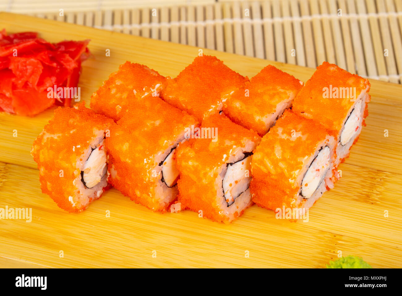 Delicious Tokyo roll with cheese and caviar Stock Photo - Alamy