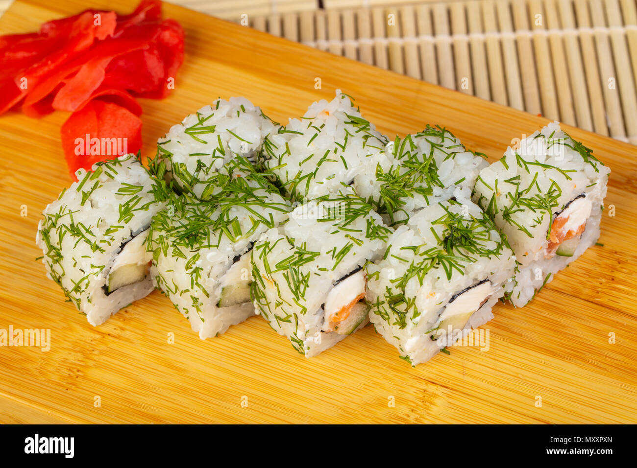Tasty "green river" sushi rolls Stock Photo - Alamy