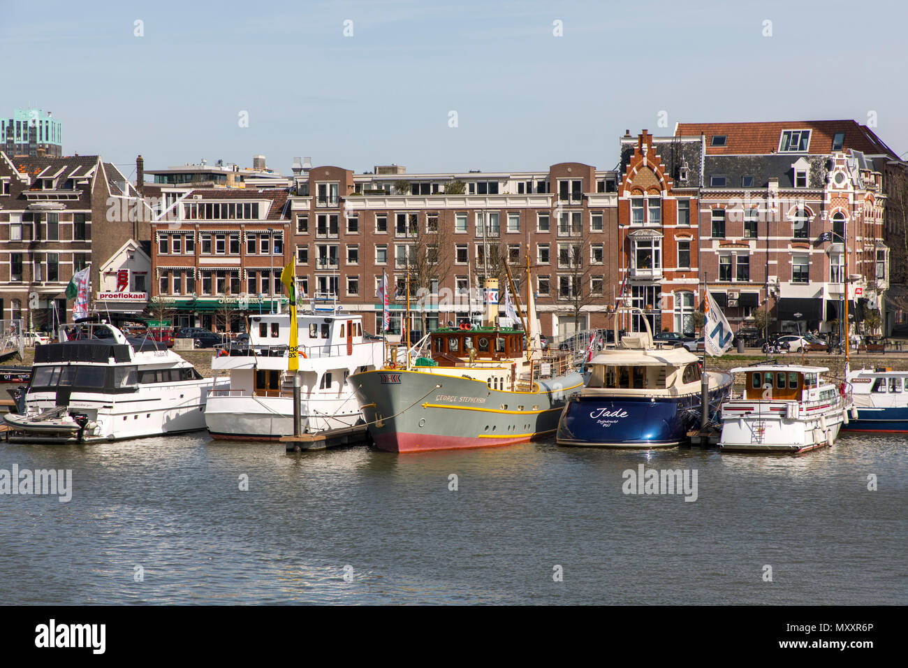 Downtown Rotterdam Boerengat docks, historical ships, modern yachts ...