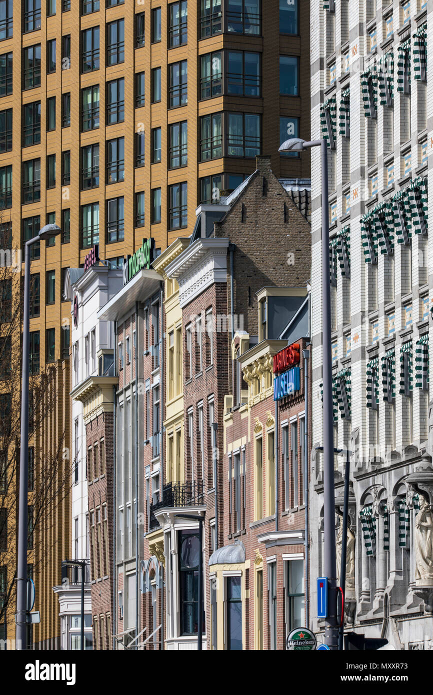 Downtown Rotterdam, Oudehaven, historic harbor, historic ships, facades ...