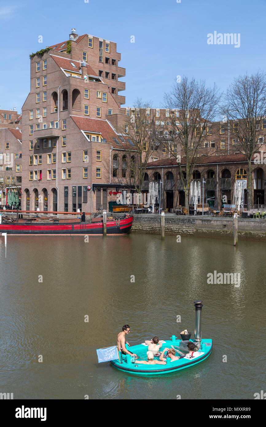 Downtown Rotterdam, Oudehaven, historic harbor, "Hot Tug" floating ...