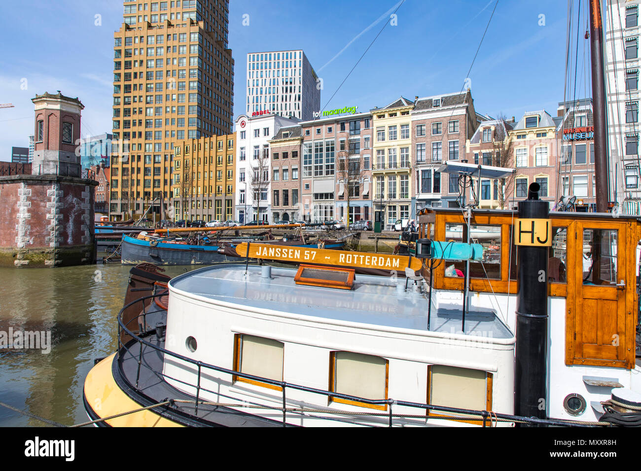 Downtown Rotterdam, Oudehaven, historic harbor, historic ships ...