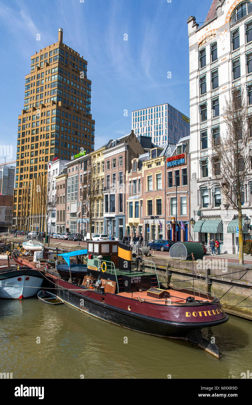 Downtown Rotterdam, Oudehaven, historic harbor, historic ships ...
