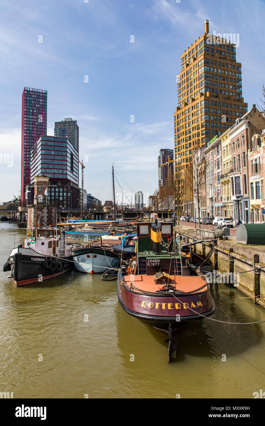 Downtown Rotterdam, Oudehaven, historic harbor, historic ships ...