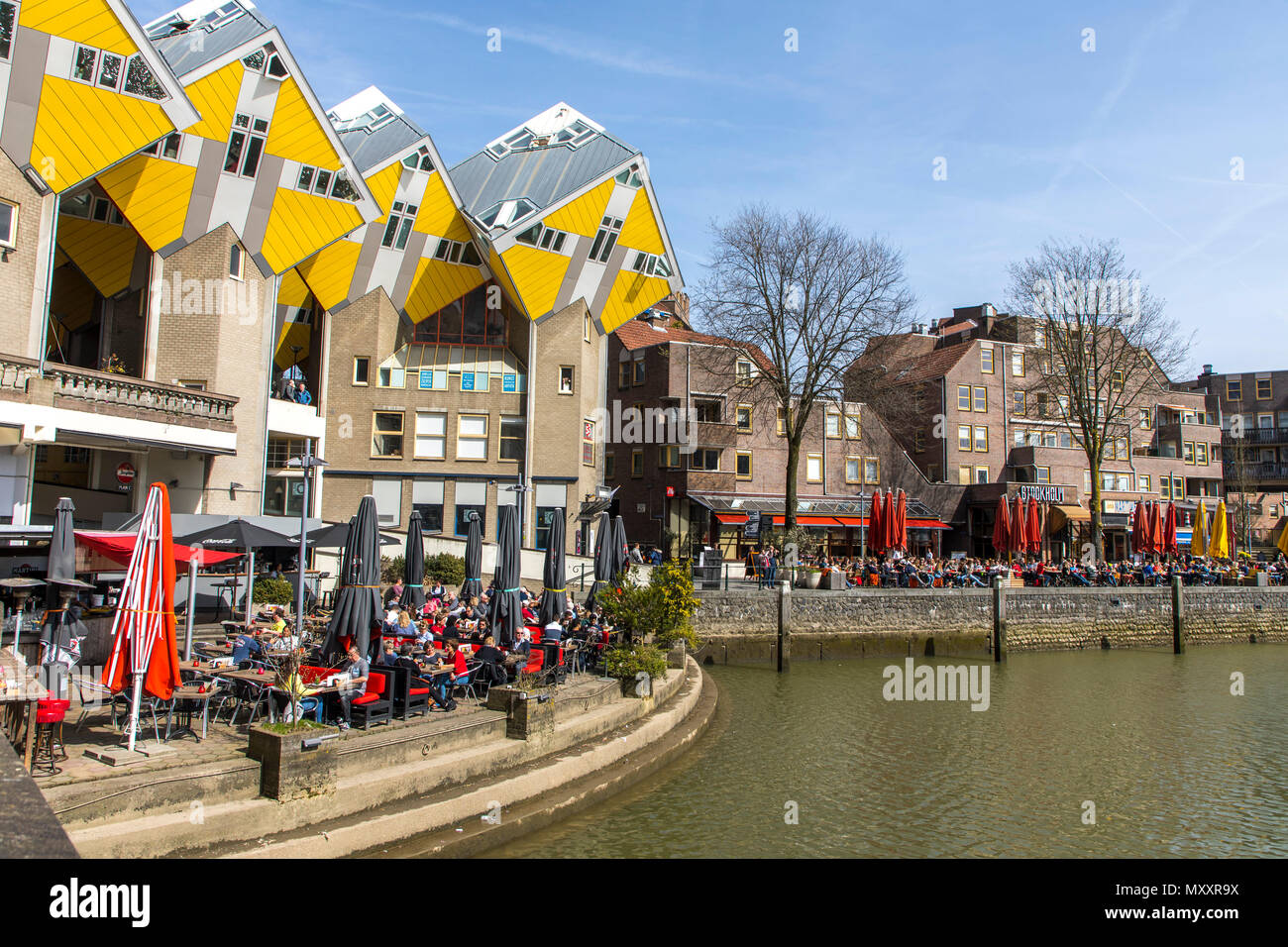 Downtown Rotterdam, Oudehaven, historic harbor, historic ships, cube ...