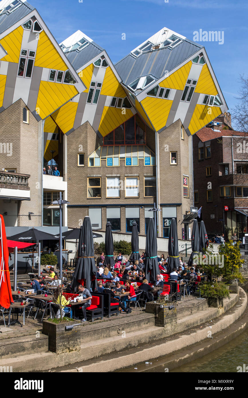 Downtown Rotterdam, Oudehaven, historic harbor, historic ships, cube ...