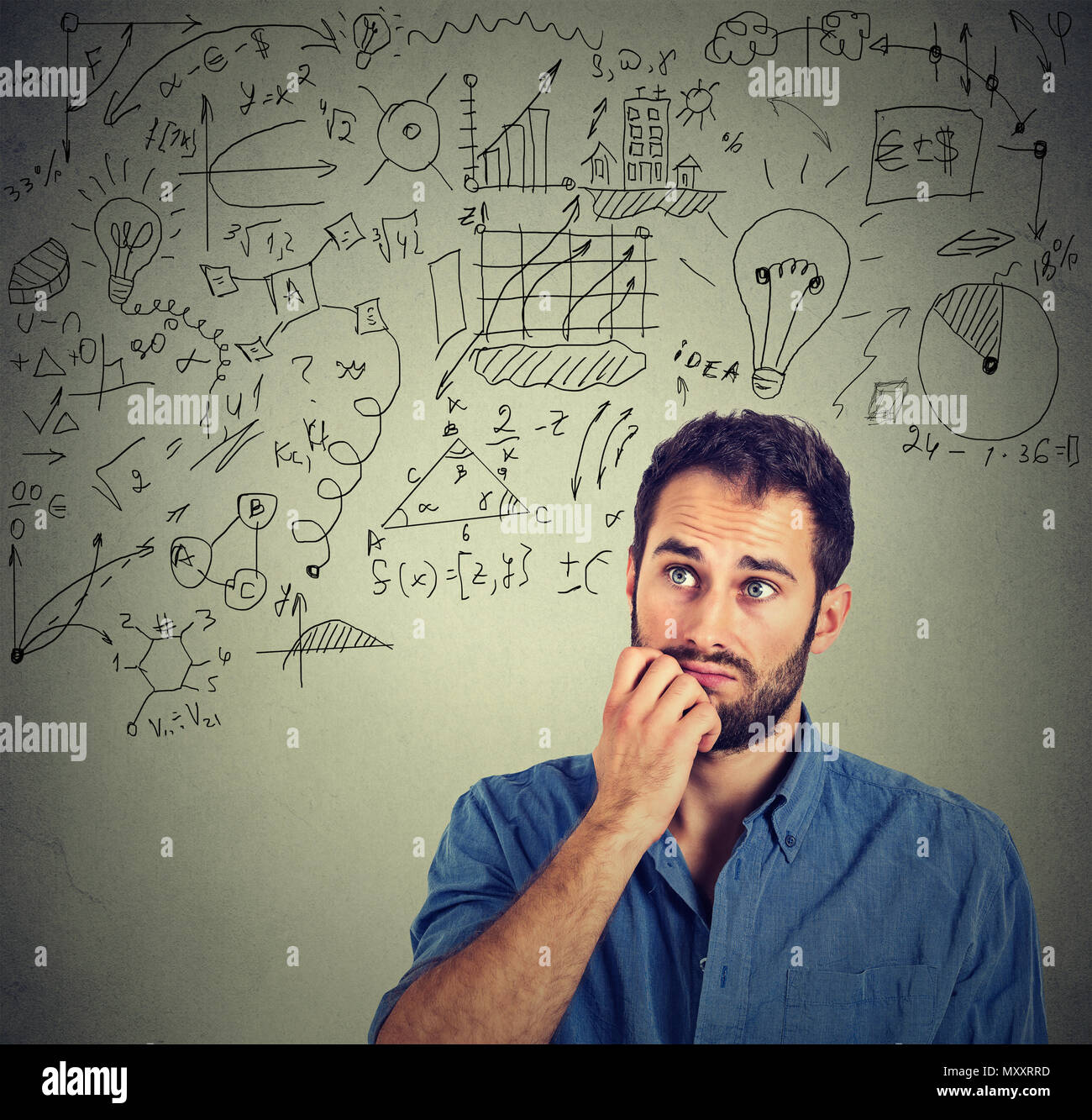 Brainstorming man making up new strategy for business looking away and ...