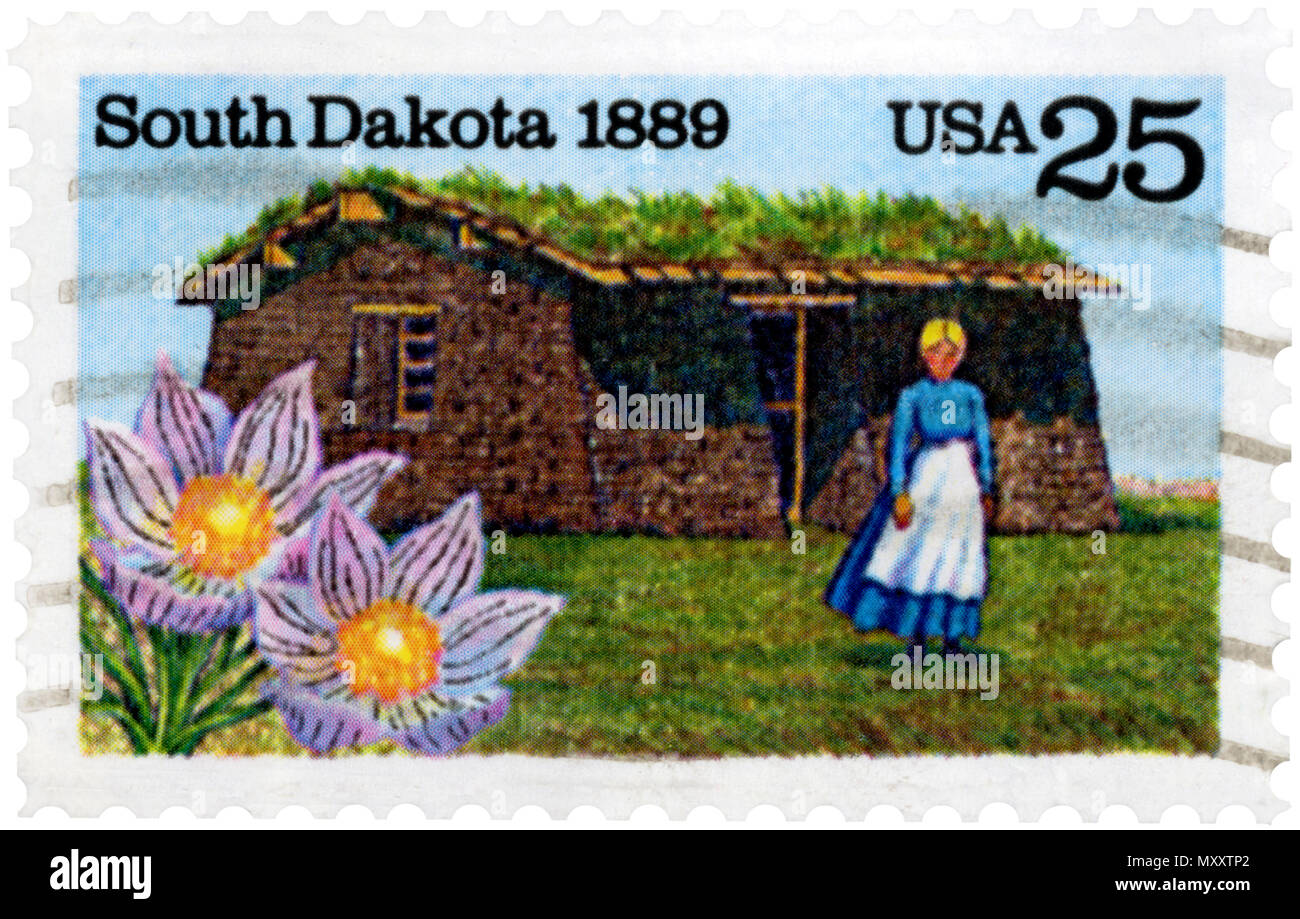 South Dakota 1889 Sod Roof Cabin Postage Stamp Stock Photo - Alamy
