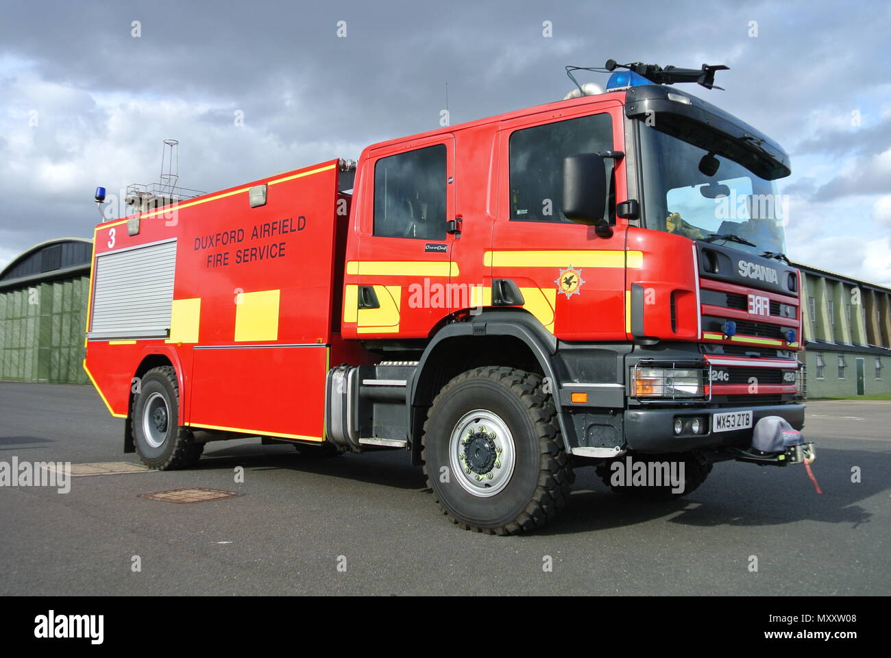 a Scania R420 Fire Engine in the service of Duxford Airfield, England ...