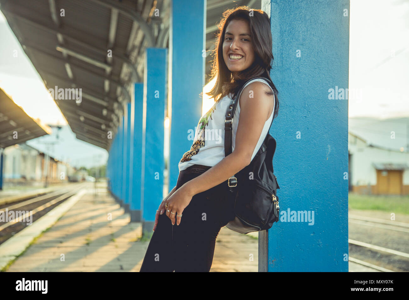 Young Girl Waiting Train Stock Photo - Alamy