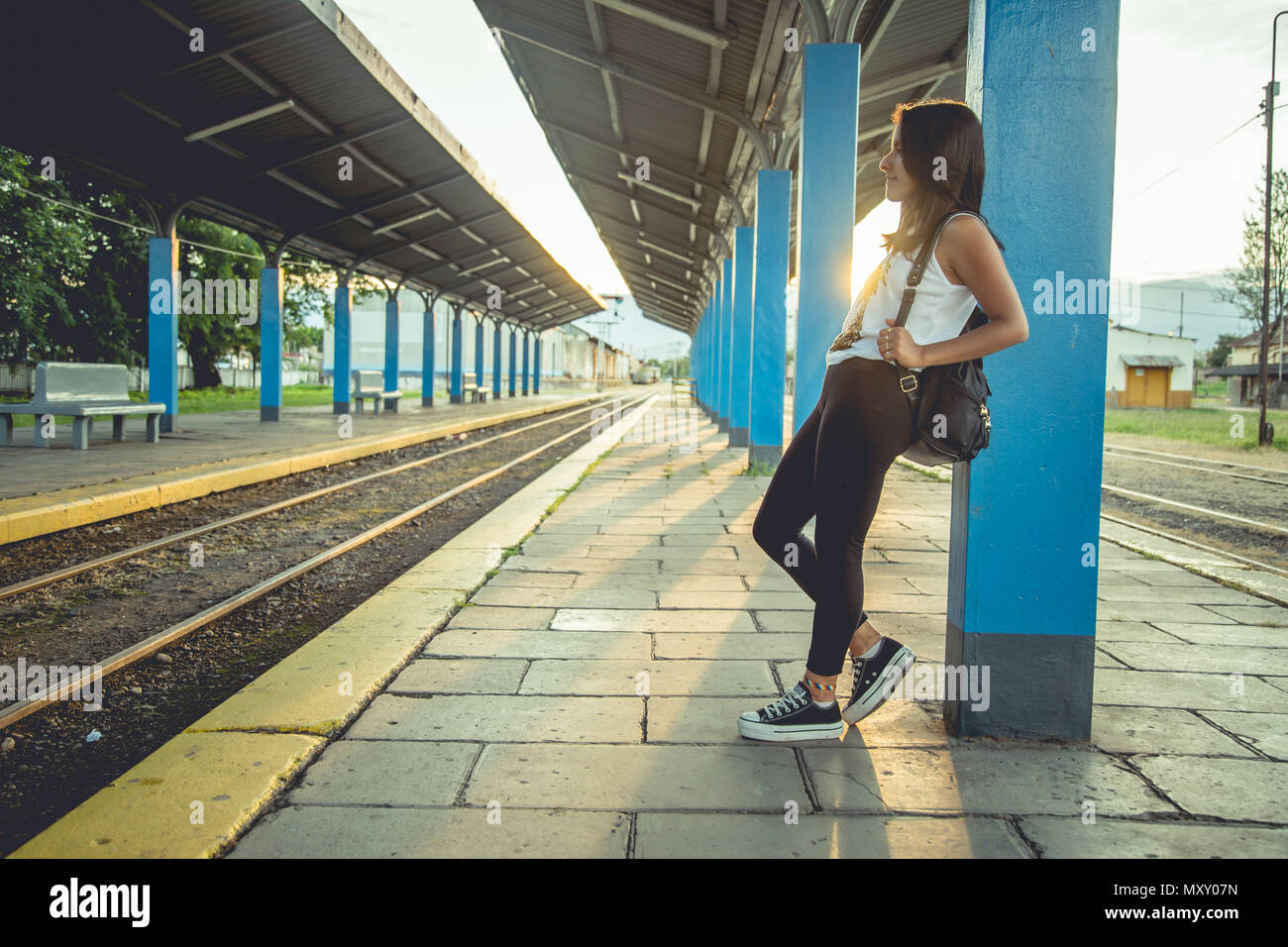 Young Girl Waiting Train Stock Photo - Alamy