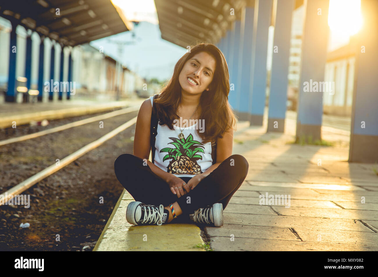 Young Girl Waiting Train Stock Photo - Alamy