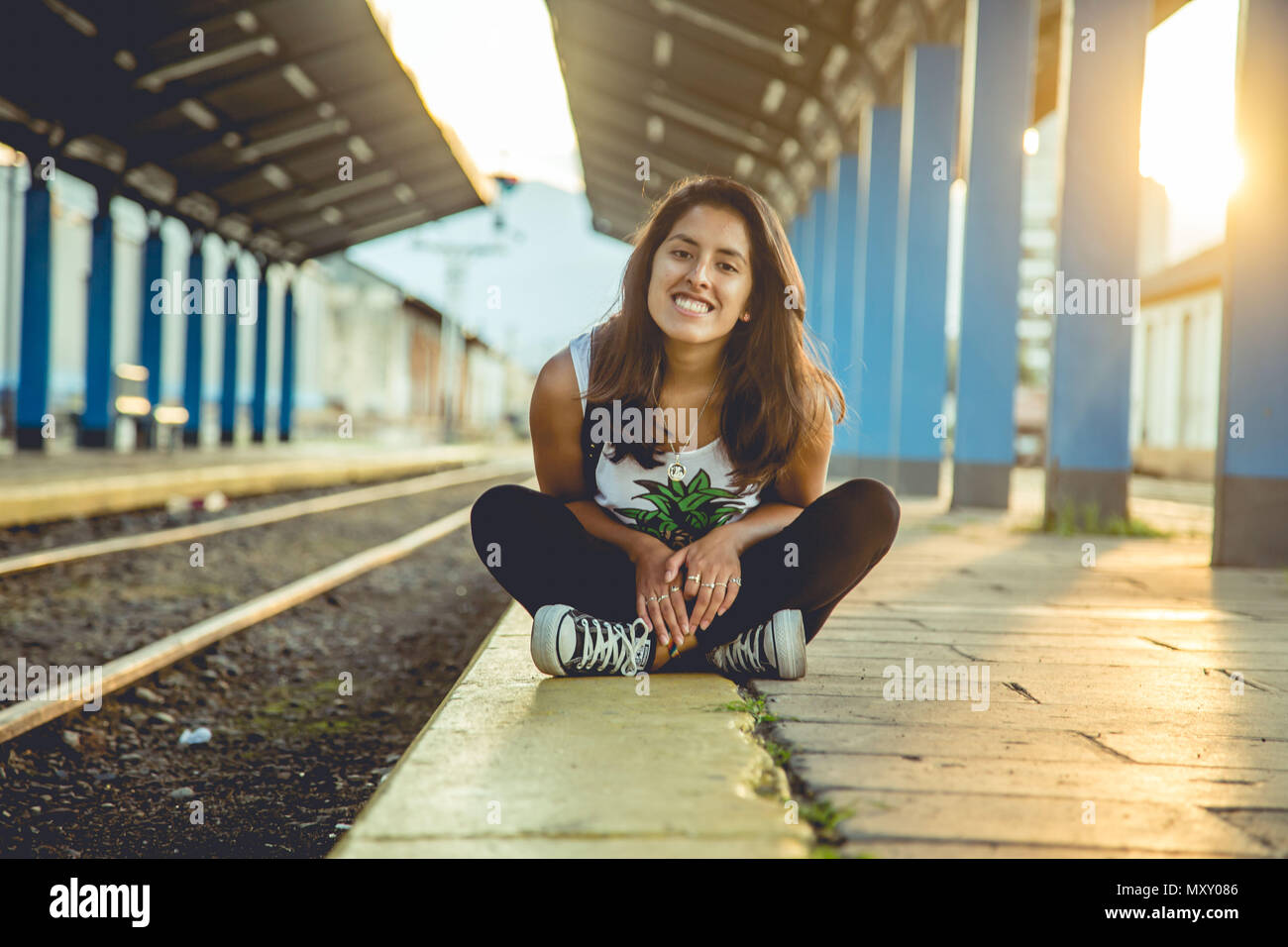 Young Girl Waiting Train Stock Photo - Alamy