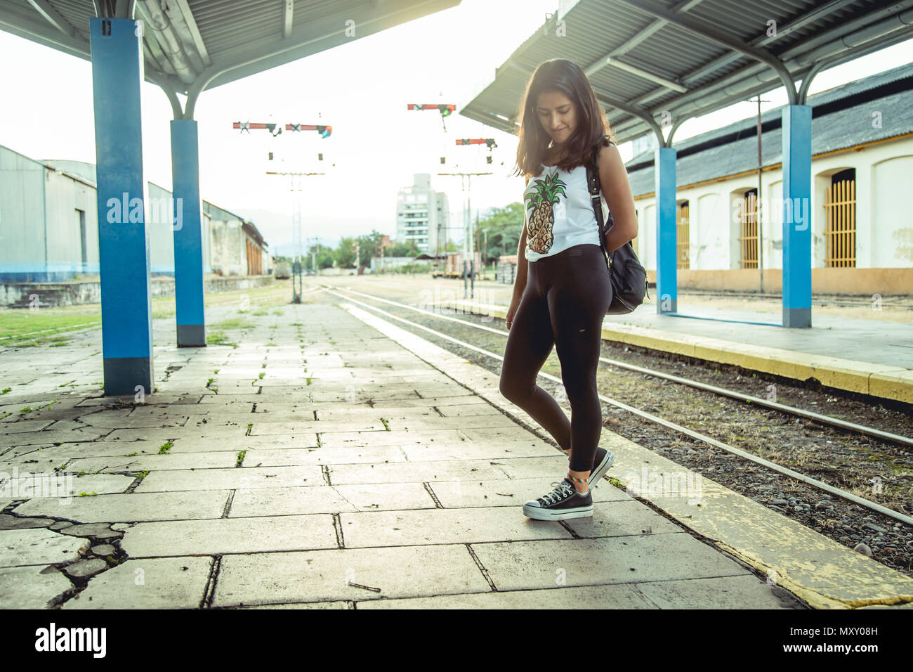 Young Girl Waiting Train Stock Photo - Alamy