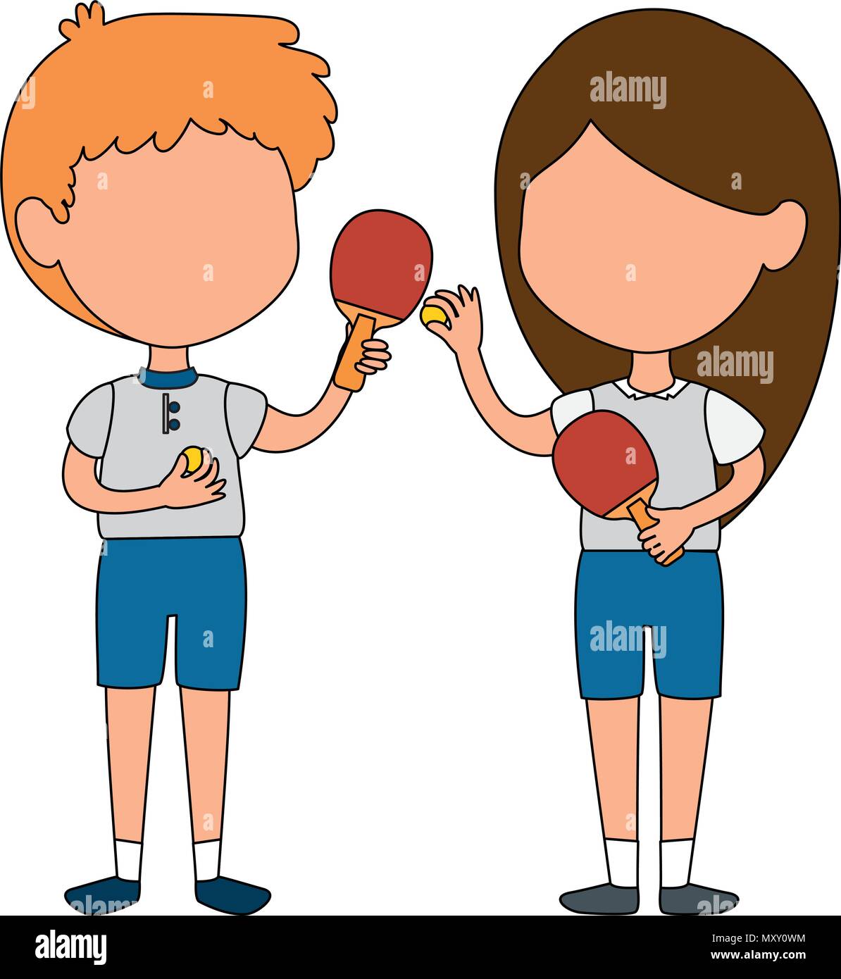 little kids couple playing ping pong characters Stock Vector Image ...
