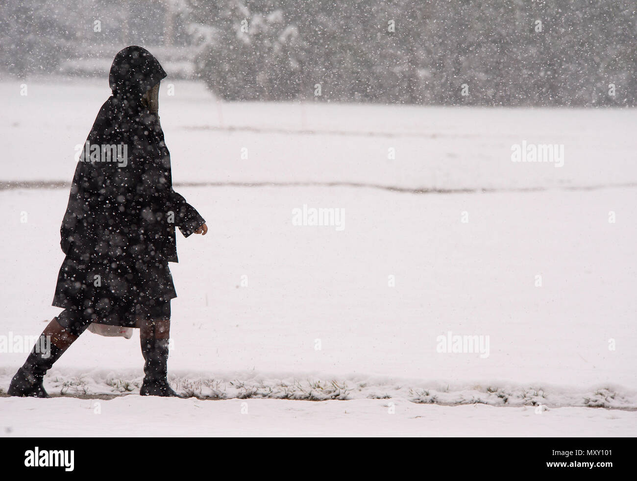 A woman makes her way to the parking lot outside of the Air Force ...