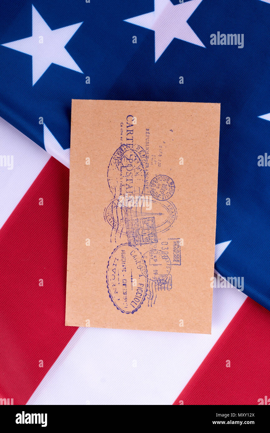 American flag and craft envelope with postmarks. American flag ...