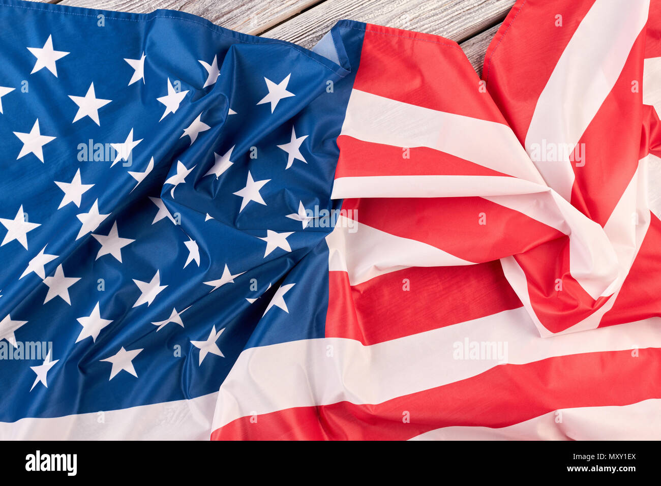 Crumpled flag of USA. American crumpled flag close up, horizontal image ...