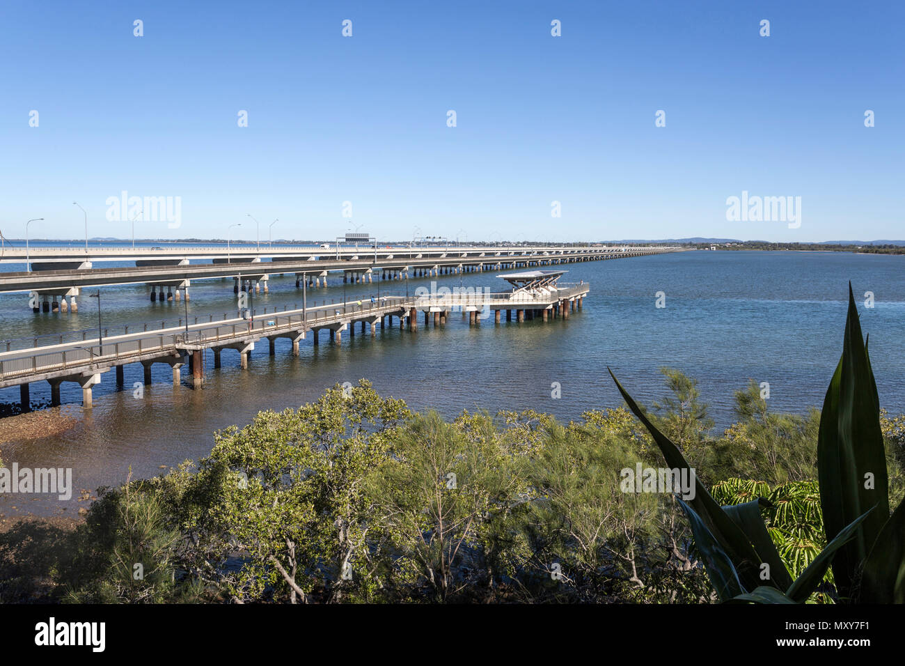Panoramic view of the three bridges connecting Brisbane to the ...