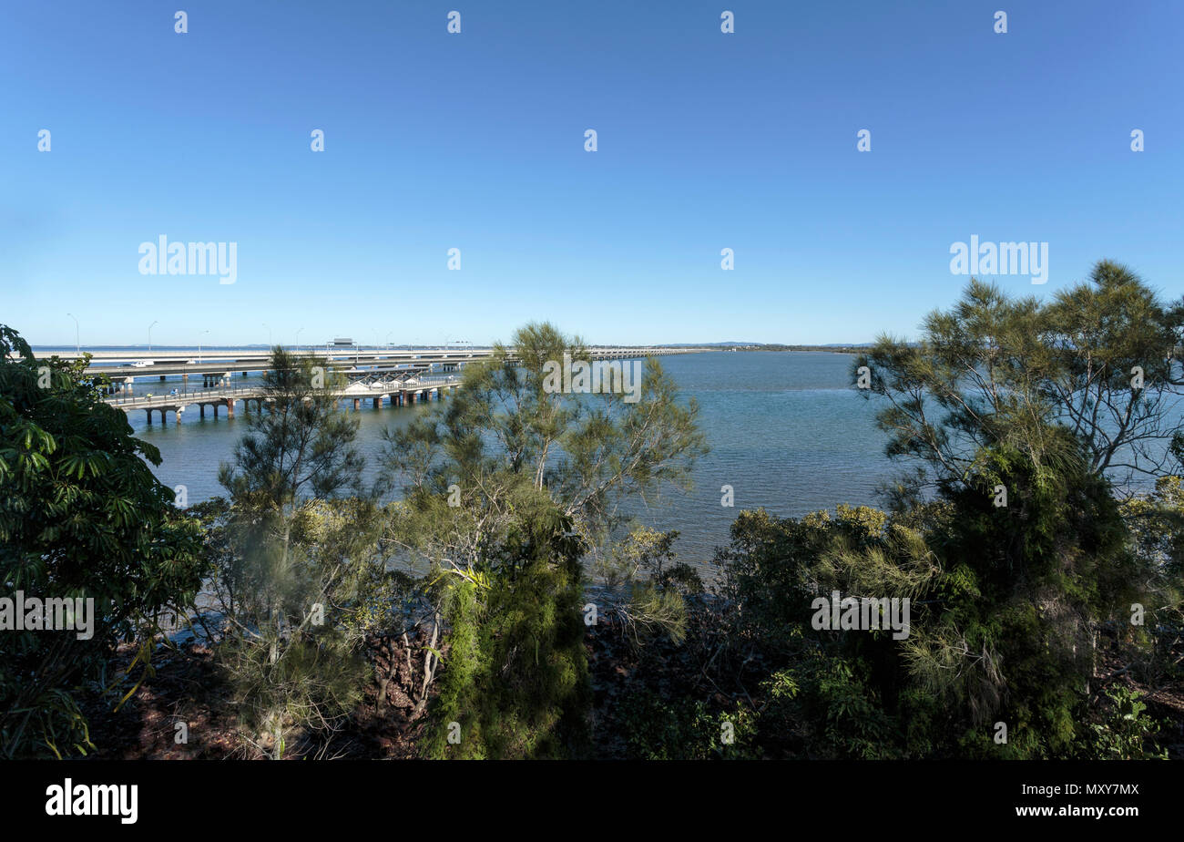 Panoramic view of the three bridges connecting Brisbane to the ...