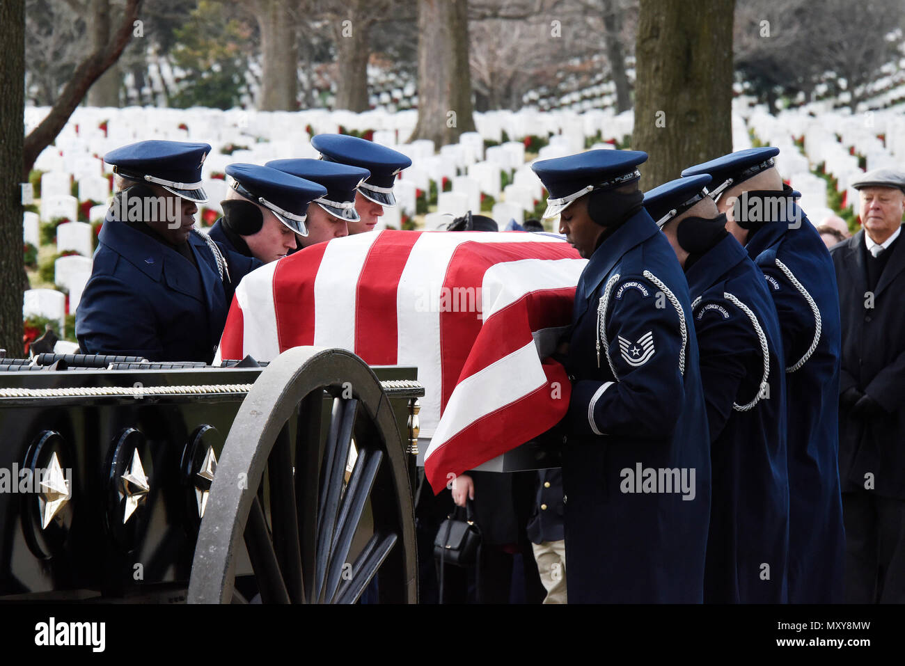 Members of the U.S. Air Force Honor Guard remove U.S. Air Force Maj ...