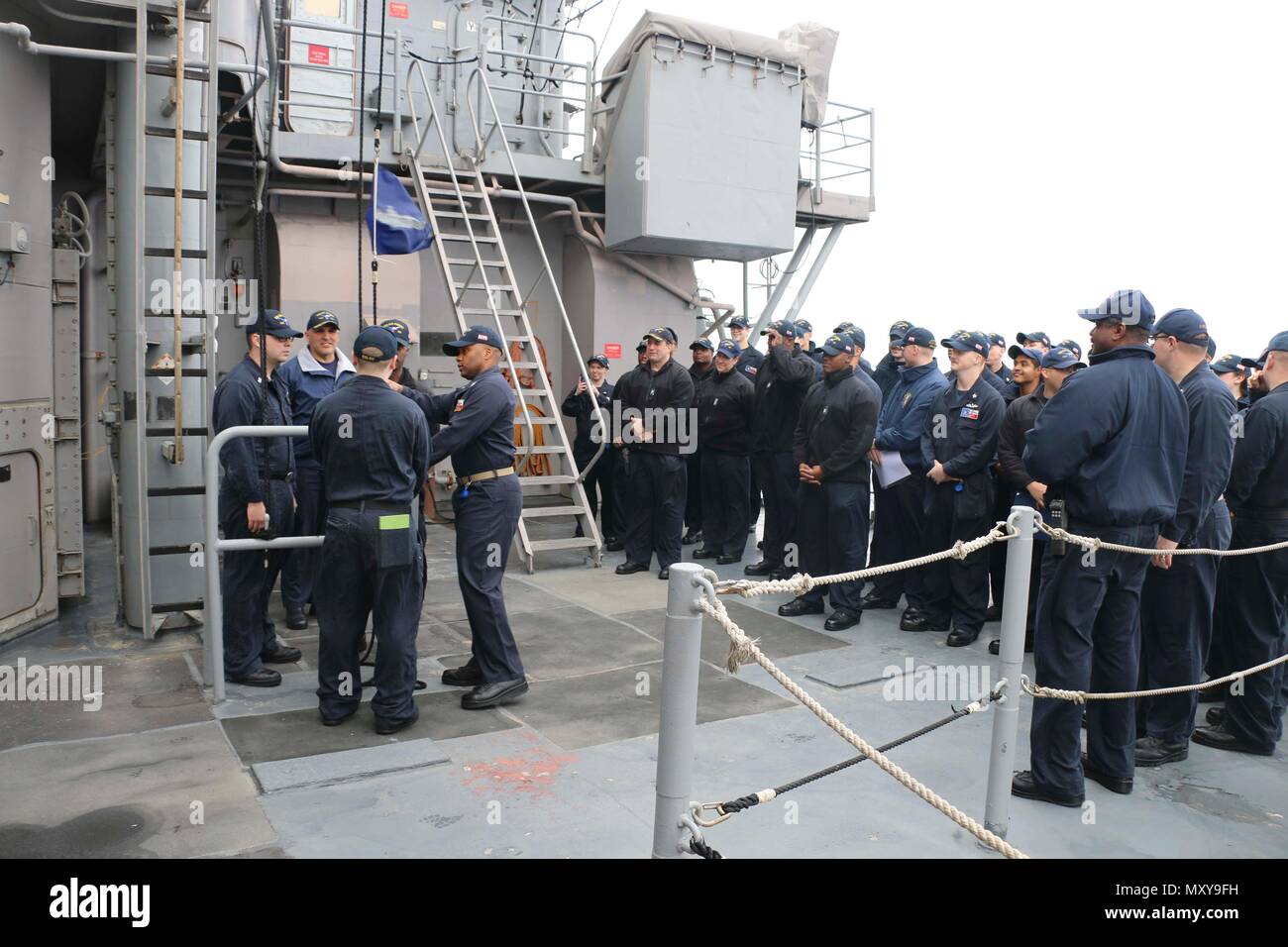 Sailors aboard the guided-missile cruiser USS San Jacinto (CG 56 ...