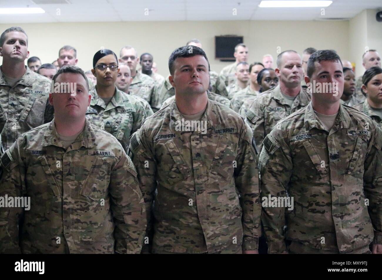 Soldiers assigned to Task Force Granite of the 368th Eng. Bn. stand at ...