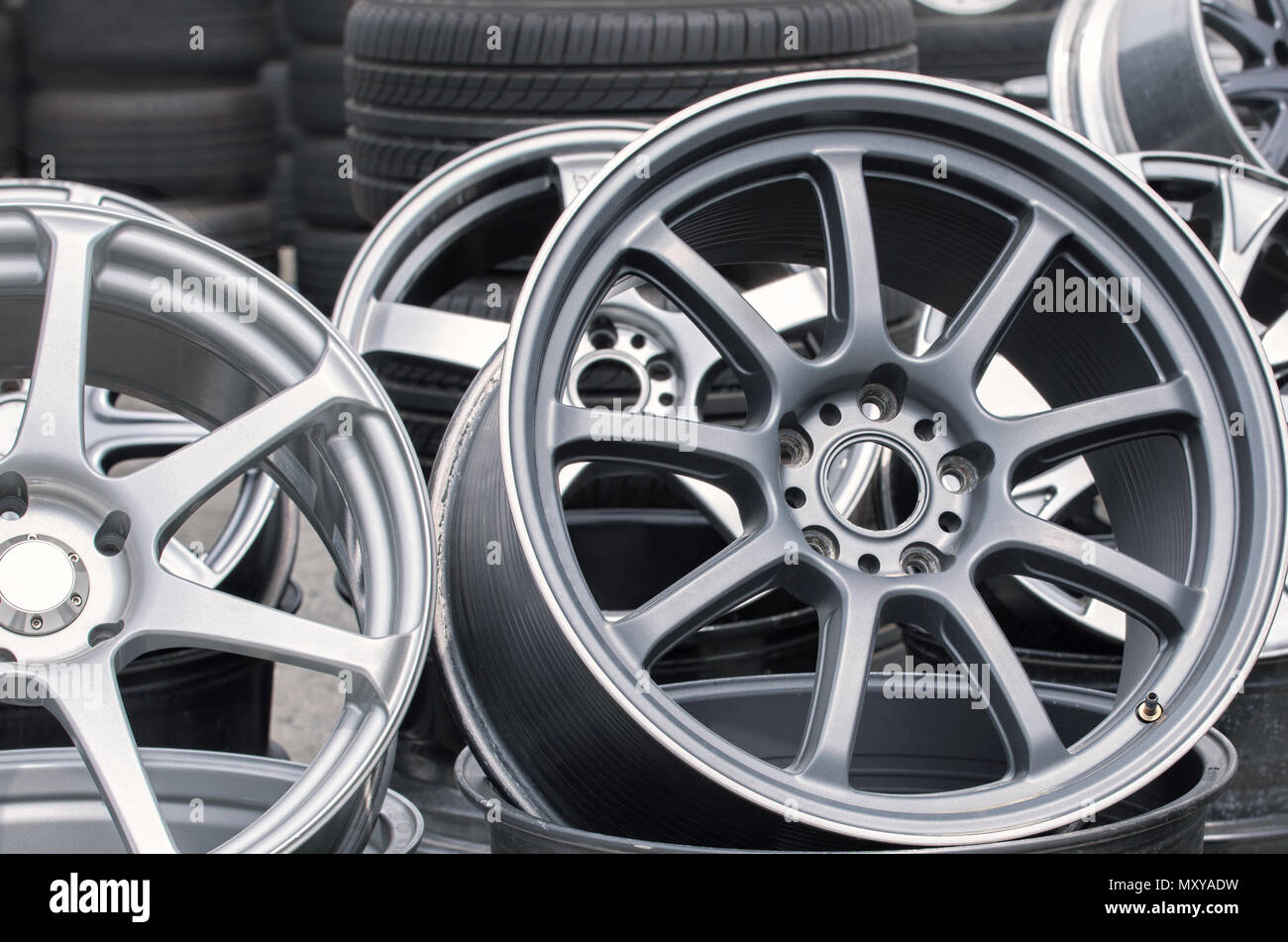 Wheel rims on showcase Stock Photo - Alamy