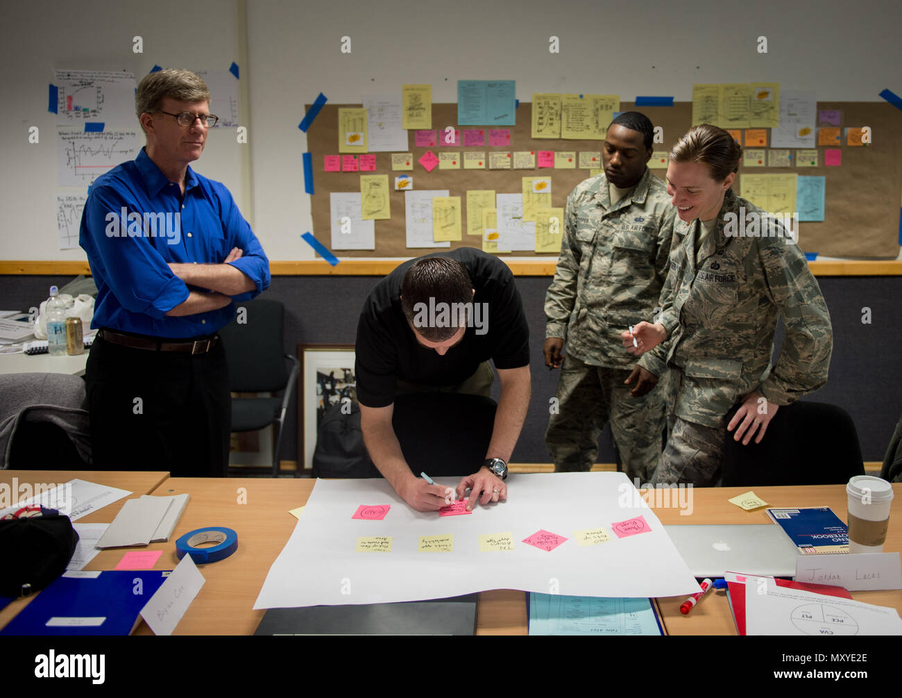 Airmen use a problem solving flow chart during a Green Belt training ...