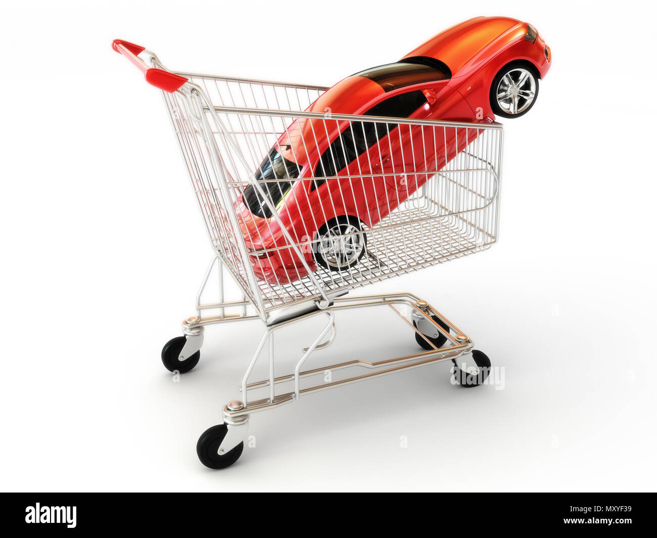 Car shopping, red luxury sports car in a shopping basket., checking out ...