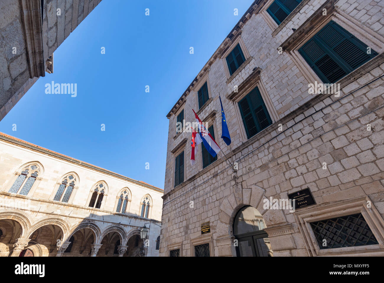 Arches and old stone architecture in the old city of Dubrovnik, Croatia ...