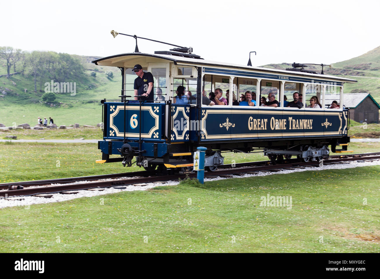 A fascinating journey on the vintage blue funicular tramway. nature ...