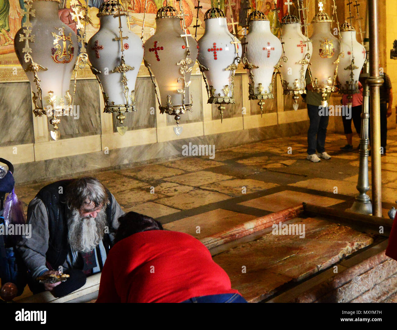 The Stone of Anointing inside the church of the holy Sepulchre in the ...